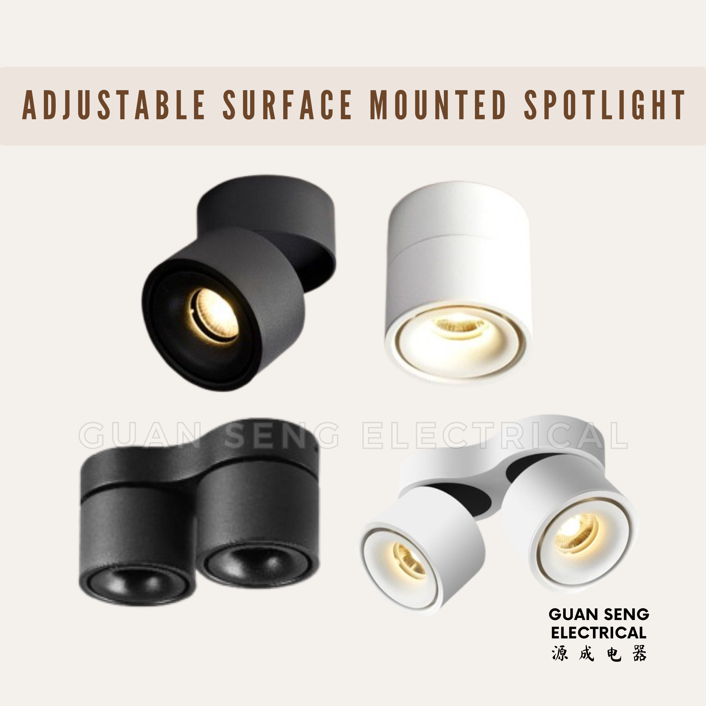 Premium Adjustable Surface Mounted Spotlight 10W 20W – Guan Seng Electrical